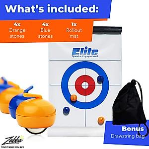 Elite Sportz Equipment Curling Game - Tabletop Games for Adults, Kids & Families - 4 Ft x 1 Ft Mat for Indoor Fun w/Bonus Travel Bag - Ages 6 & Up