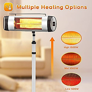 Outdoor Patio Heater, FLAMEMORE Electric Patio Heater with Remote, 1500W Standing Infrared Heater, Quiet & 24H Timer, Space Heater for Garage Outdoor Use, Tip-Over Protection