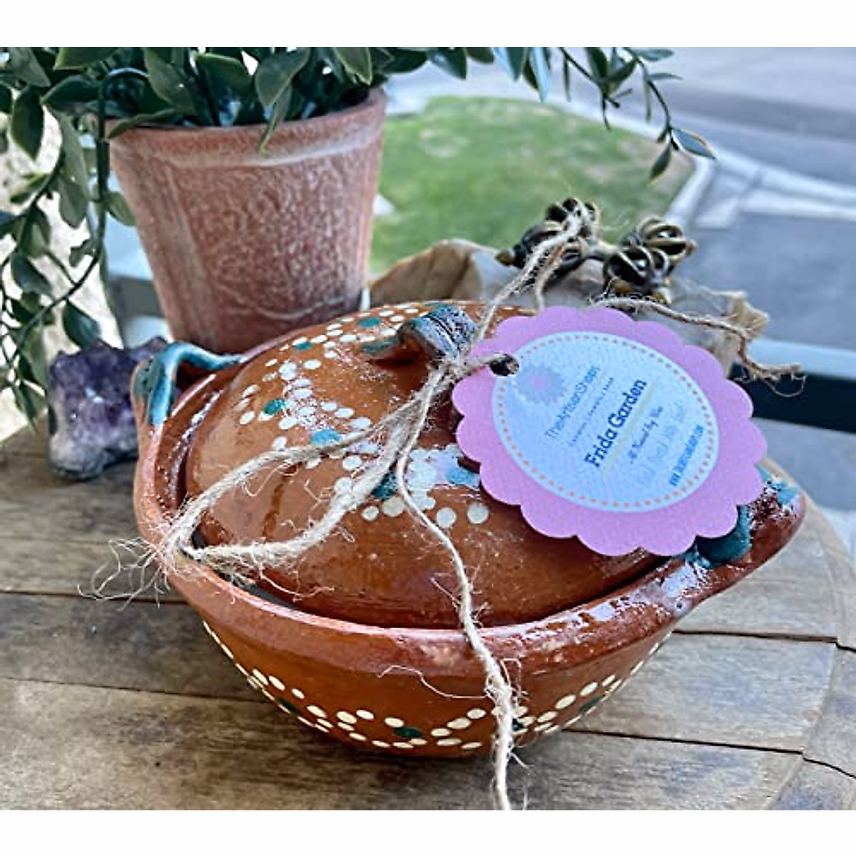 Frida Garden Cazuelita Candle Up Cycle Mexican Pottery Candle Bowl with Lid