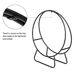 Outvita 24 Inch Firewood Log Rack, Round Tubular Log Hoop Storage Holder, Heavy Duty Steel Wood Stacker for Fireplace Pit Indoor Outdoor