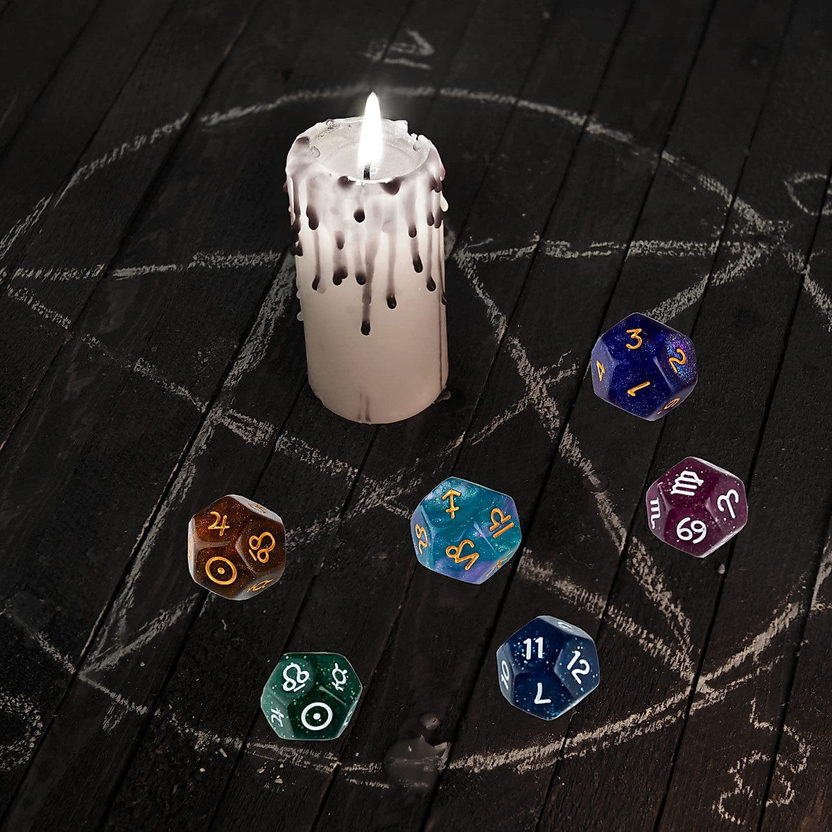 12 PCS Tarot Cards Dice D12 Astrological Dice Resin Pearl Constellation Sign 12-Sided Dice for Astro Divination Gaming Accessory