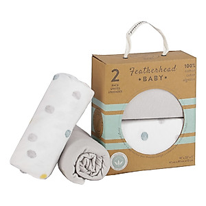 Featherhead™ 2-Pack Changing Pad Covers for Baby Boy & Girl - 100% Cotton Jersey - 16" x 32" - Ultra-Soft, Stretchy, & Lightweight Fitted Sheets (Polka Grey)