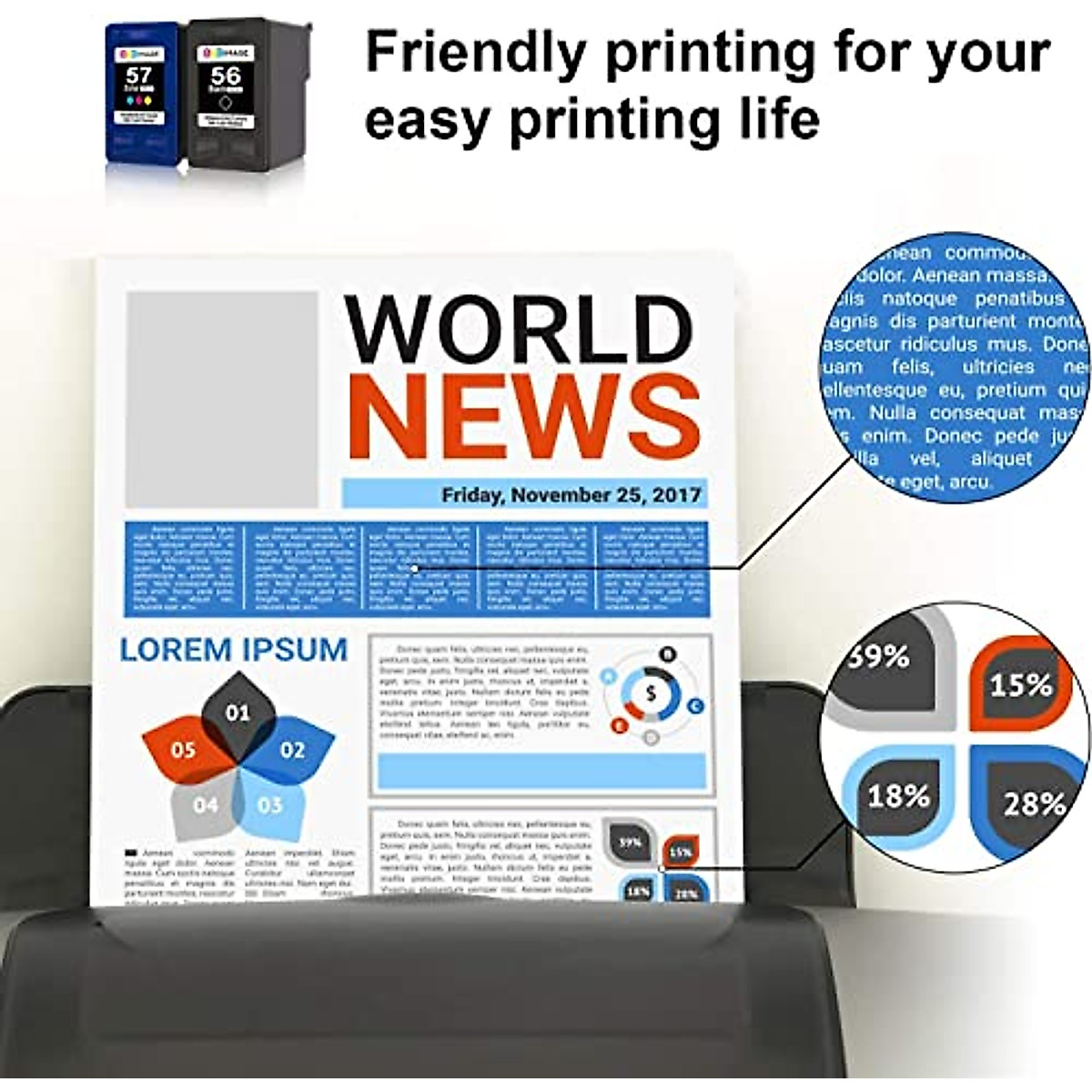 GPC Image Remanufactured Ink Cartridge Replacement for HP 56 57 Ink High Yield to use with Deskjet 5550 5650 5150 5850 Photosmart 7260 7450 7150 7350 Printer (1 Black, 1 Tri-Color, 2-Pack)