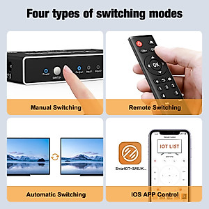 HDMI 2.1 Switch 8K 60Hz, 4K 120Hz 5 in 1 Out HDMI Switcher Splitter with iOS app, Ratio Adjusted, ARC, HDR10+,Dolby Vision, Dolby Atmos,VRR,ALLM for PS5 Xbox APPLE TV FIRE TV Nintendo Switch laptop PC