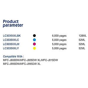 EASYPRINT 1-Set Compatible 3035xxl Ink Cartridges Replacement for Brother LC3035XXL for MFC-J805DW, MFC-J805DW XL, MFC-J815DW, MFC-J995DW, MFC-J995DW XL, (Black, Cyan, Magenta, Yellow, Total 4-Pack )