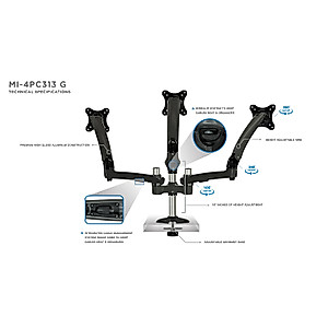 Mount-It! MI-4PC313G Triple Desk Monitor Mount, Gray