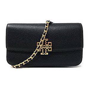 Tory Burch Women's Britten Chain Wallet with Wristlet (Pebbled Leather, Black)