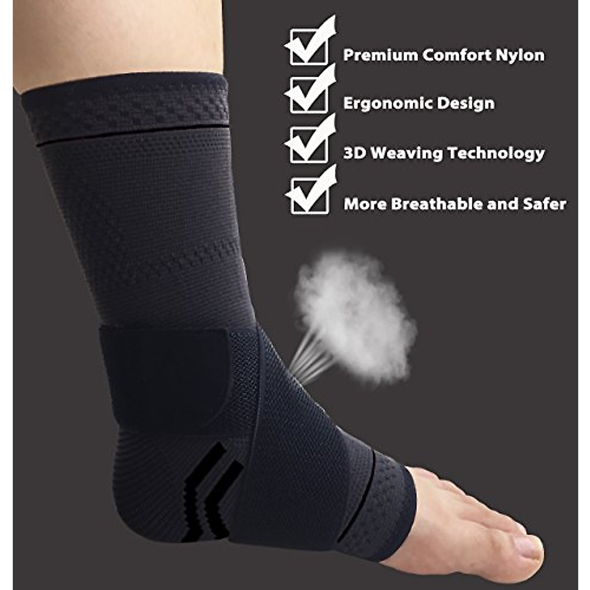 gonicc Professional Foot Sleeve Pair(2 Pcs) with Compression Wrap Support(Middle, Black), Breathable, Stabiling Ligaments, Prevent Re-injury, Ankle Brace, Volleyball Protective Gear Ankle Guards