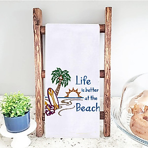Summer Beach Kitchen Dish Towels, 18 x 28 Inch Life is Better at The Beach Summer Tea Towels for Cooking Baking Set of 2