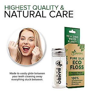 Biodegradable Mint Dental Tooth Lace Floss With Refillable & Reusable Glass Holder - 100% Organic Natural and Compostable Teeth Silk Spool Waxed With Candelilla Wax & Eco-Friendly Zero Waste Packaging