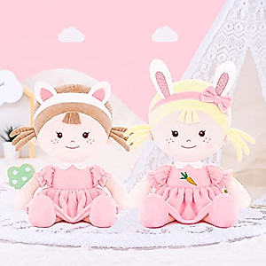 Onetoo First Baby Doll Cuddle Buddy Doll Soft Baby Doll Baby Dolls Plush Rag Doll Wear Kitty Costume PinkDress 14"（Milly Series）
