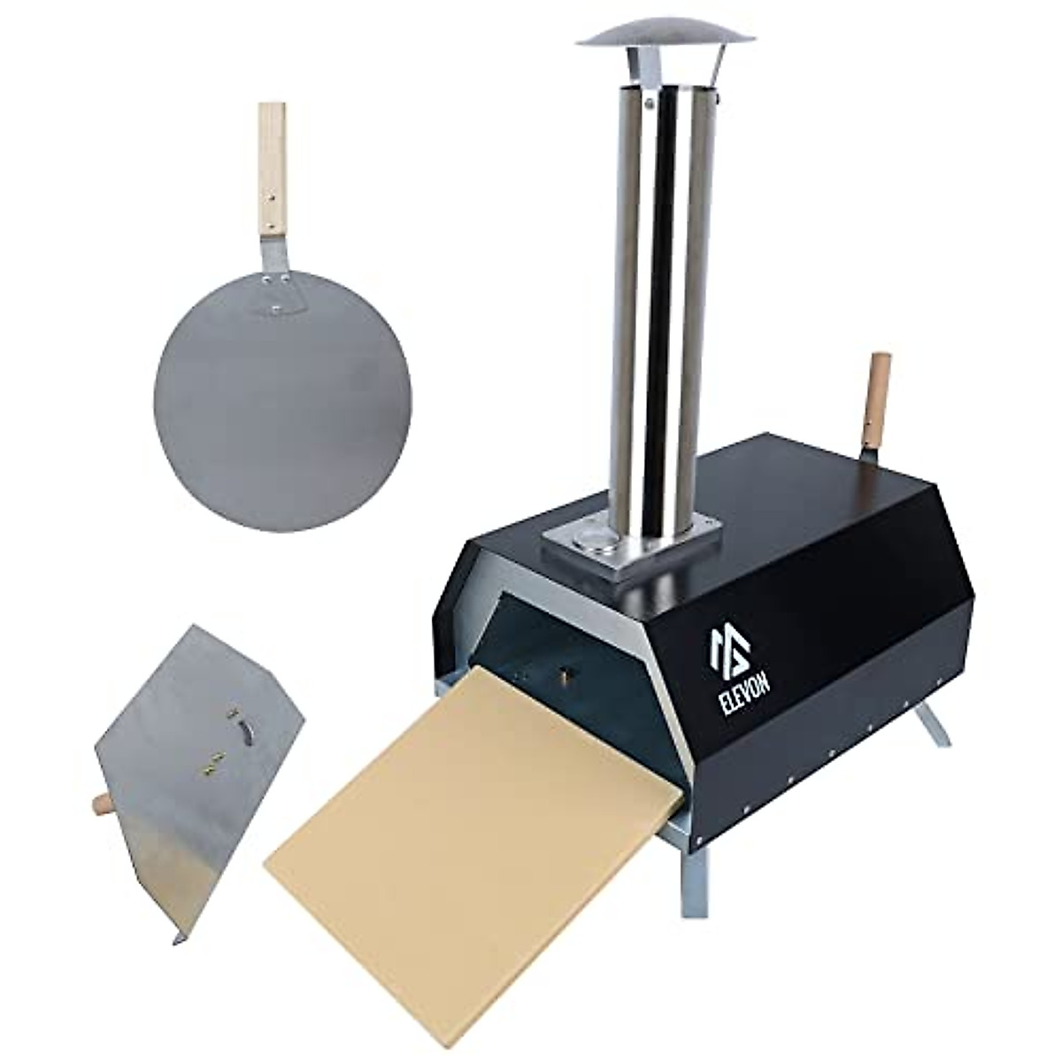 Elevon Pizza Oven Wood Fired Pizza Maker, Portable Stainless Steel, Pizza Grill, Outdoors with Pizza Peel and Pizza Stone