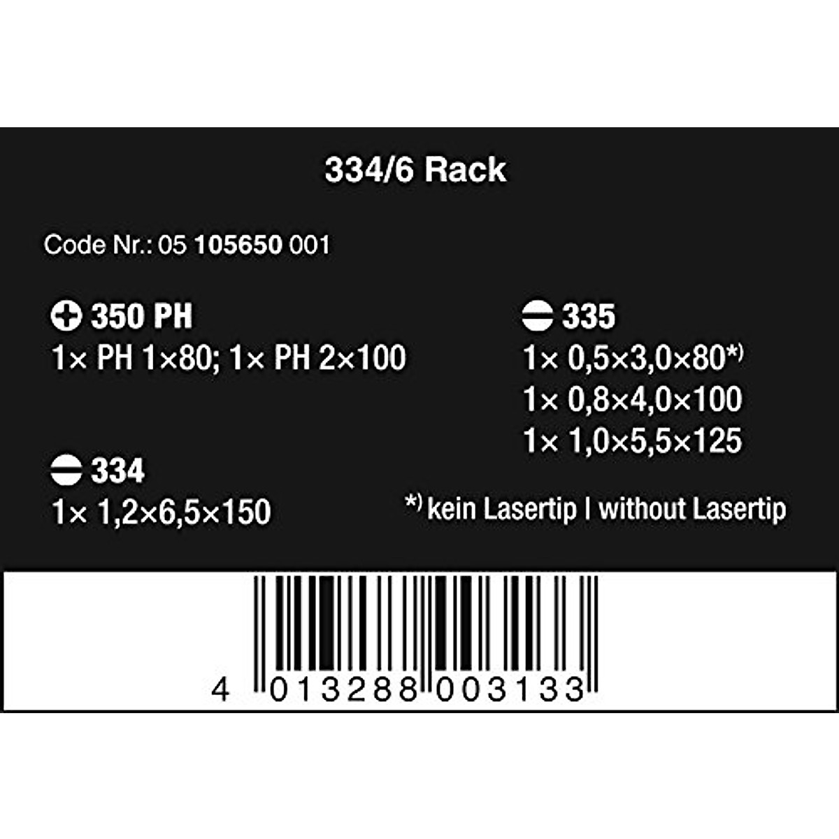 Wera - 5105650001 Kraftform Plus 334/6 Screwdriver Set with Rack and Lasertip, 6-Pieces