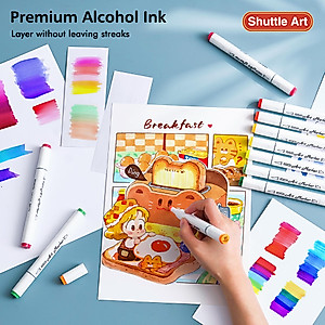 Shuttle Art Alcohol Markers Brush Tip, Dual Tip Brush & Chisel Tip Art Marker Set, 50 Colors plus 1 Blender Permanent Marker Pens with Case Perfect for Illustration Students Adults Coloring