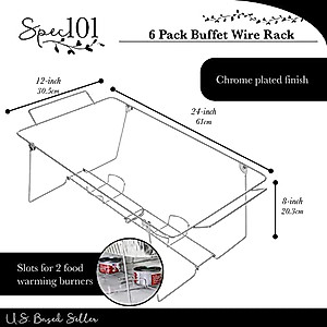 Spec101 Chafing Wire Rack 6 Pack for 24x12 Inch Foil Pans - Empty Folding Reusable Buffet Wire Rack Chafing Stand Foldable Food Warmer Rack Dish Stands Heater Chafer Racks - Catering, Buffet, Wedding