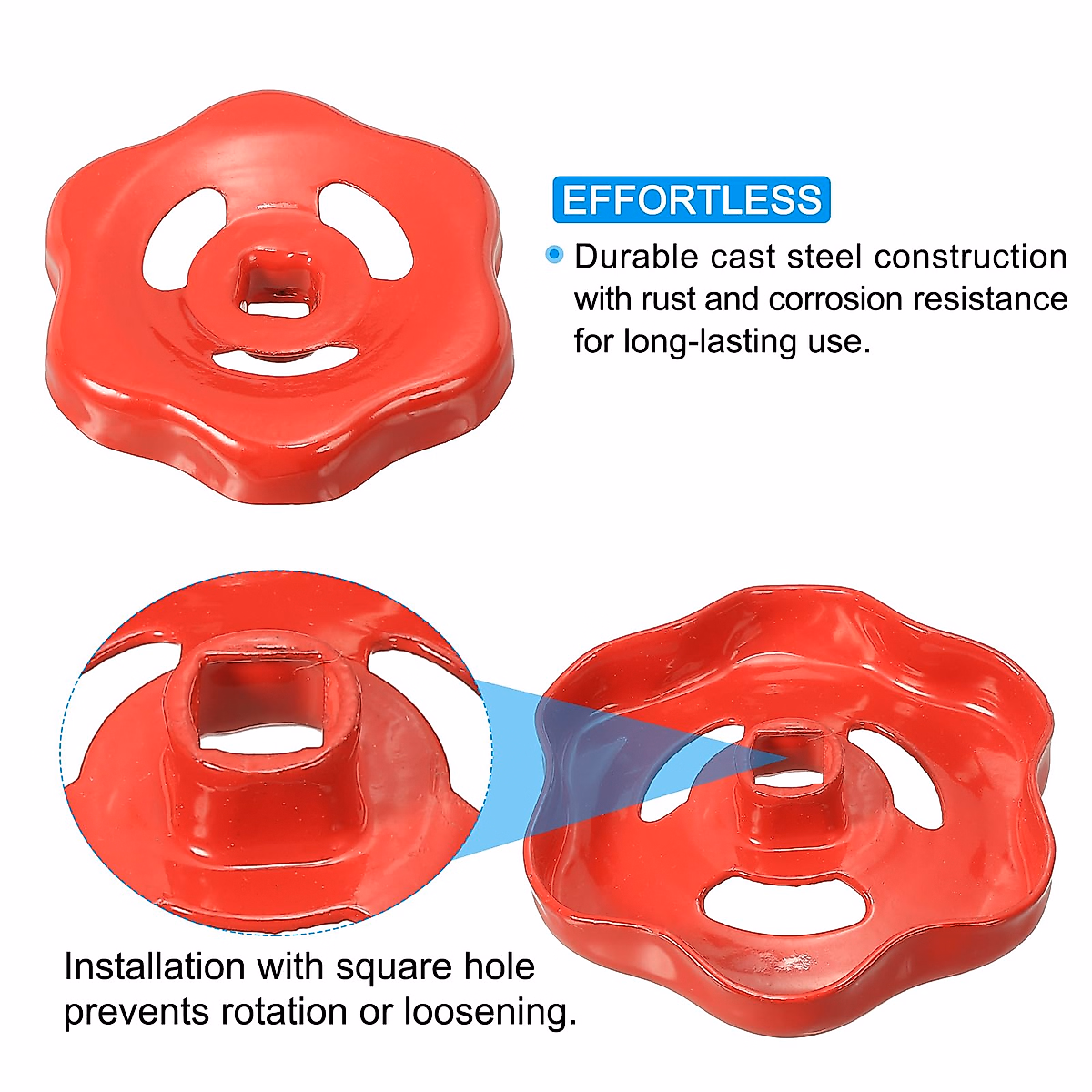 PATIKIL Outside Faucet Handle Square Stem Hole 7x7mm, Cast Iron Faucet Round Wheel Handle Replacement Water Spigot Handle with Screws Spacer, Red