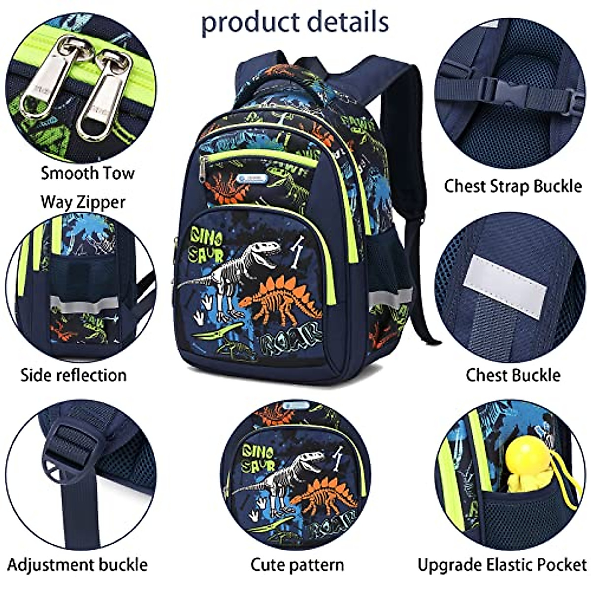 Wawakube 3Pcs Boys Dinosaur Backpack Set with Lunch Box Pencil Case, School Book Bag for Kids Elementary Preschool