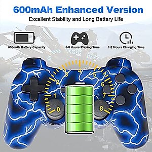 YU33 2 Pack Wireless Controller Works with PS3 Controller, Control Works with Playstation 3 Controller Wireless, Remote/Joystick/Mando/Controles de pa3 with Charging Cable and Battery, 2022, New