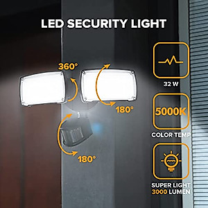 LUTEC 32W 3000 Lumen LED Motion Activated Integrated Dual-Head Floodlight Outdoor with Motion Sensor, 5000K Daylight, Dusk to Dawn, Exterior Security Wall Light for Patio, Garden, Yard-Black