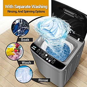 BORCOLO Portable Washing Machine, 17.7lbs Full-Automatic Small Washing Machine for Apartment, 10 Wash Programs with Drain Hose Dorm Size Portable Washer for RV, Home, College, Grey