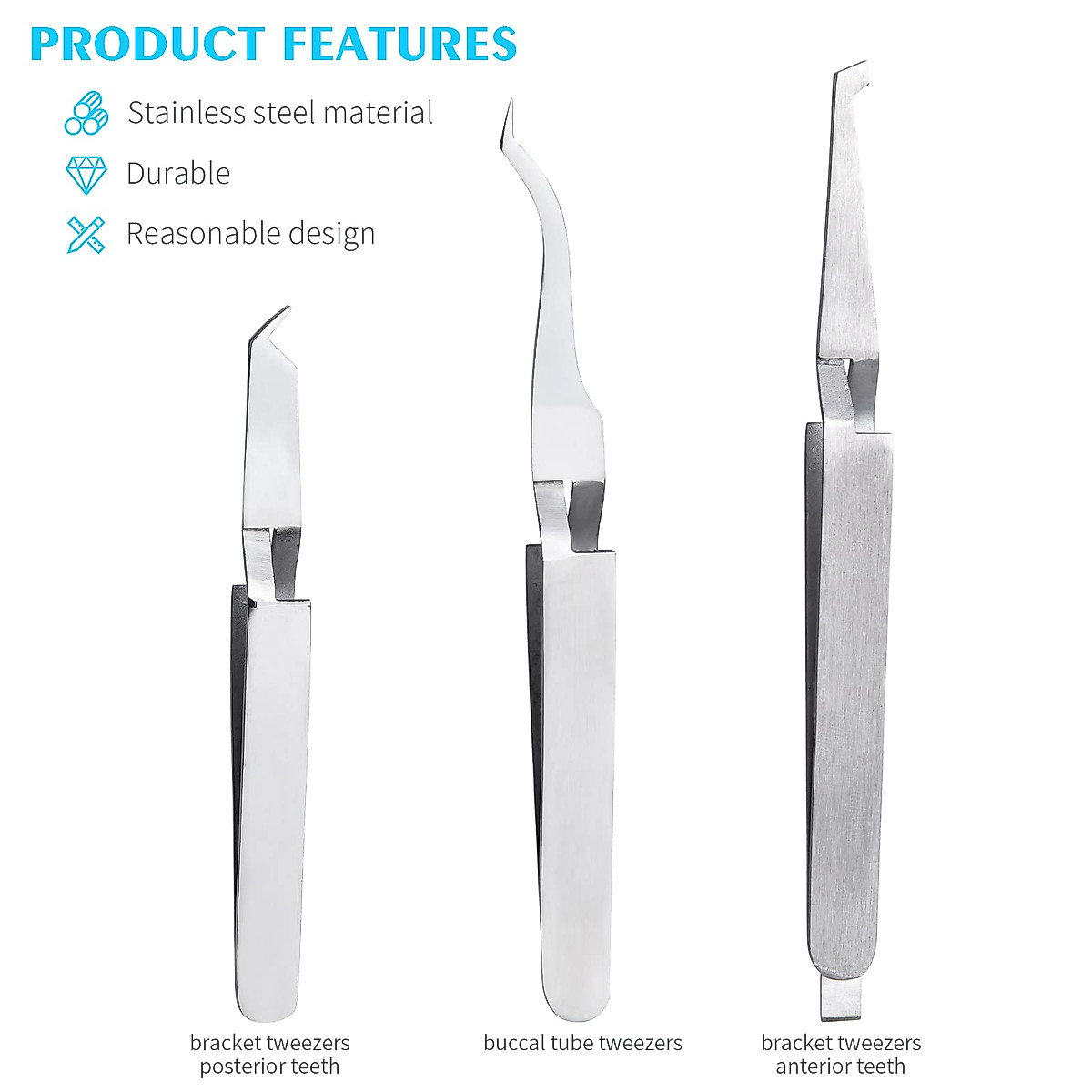 ANNWAH 3 Pieces Dental Reverse Action Tweezers - Orthodontic Bracket Placer Cross Locking Tweezer Dental Buccal Tube Tweezer De Bonding Tweezers