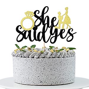 WRACKKIAR She Said Yes Cake Topper-Gold Glitter Wedding Engagement-Bridal Shower-Bachelorette Party Decorations