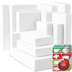 12 White Gift Wrap Boxes with Lids for wrapping Large Clothes and 80 Count Foil Christmas Tag Stickers (Assorted size for wrapping Robes, Sweater, Coat, Shirts and Clothes xmas Holiday Present)