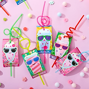 JOYIN 32 Pack valentines day Straws with Cards, Colorful Crazy Reusable Drinking Straws for kids, Valentines Day Gift, Classroom Exchange Prizes, Valentine Party Favors Gifts