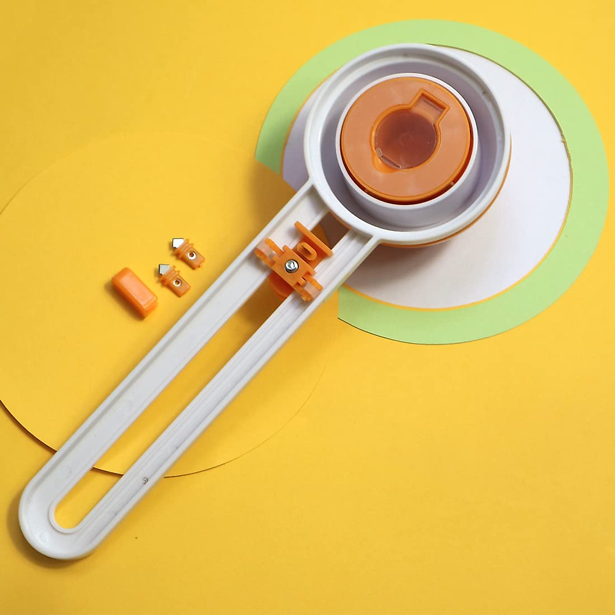 Circle Paper Cutter Rotary Circular Cutter for Cardstocks Craft Cutting Tools, Compass Paper Cutter Trimmer Scrapbooking (included 3 blades) (Orange)