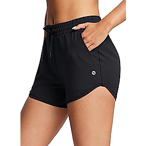 BALEAF Women's Athletic Cotton Sweat Shorts with Pockets 3.5" Workout Yoga Running Casual Sleep Short Summer Black L