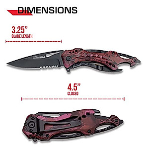 Tac-Force- Spring Assisted Folding Pocket Knife – Black Stainless Steel Blade with Black Aluminum Handle, Bottle Opener, Glass Punch and Pocket Clip, Tactical, EDC, Rescue - TF-705BK