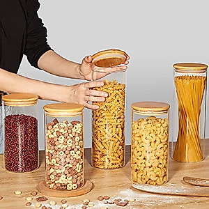 Vtopmart 70oz Glass Food Storage Jars, Set of 3 Large Food Containers with Airtight Bamboo Wooden Lids for Pasta, Nuts, Flour, Glass Canisters for Kitchen, Pantry Organization and Storage, BPA Free