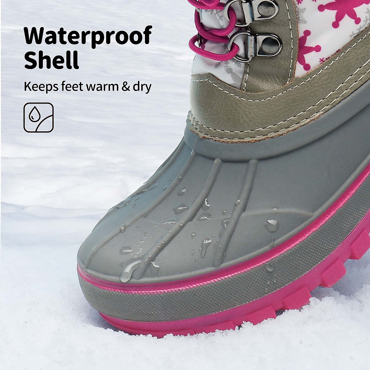 DREAM PAIRS Boys Girls Snow Boots Water-Resistant Outdoor Warm Cozy Anti-Slip Mid Calf Faux Fur Lining Insulated Winter Shoes for Little/Big Kids,Size 13 Little Kid,White/Fauxia,KMONTE-1