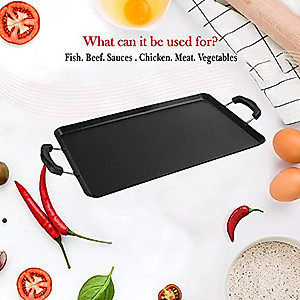 Alpine Cuisine Aluminum Griddle Pan 19x11in | Nonstick Coating & Heat Resistant | Gas Stove Griddle for Cookware with Double Handle - Ideal for BBQ & Serving Pancakes, Hand Wash - Gray