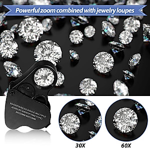 2 Pieces Jewelers Loupe 30X 60X 90X Illuminated Jewelers Eye Loupe Magnifier Jewelry Magnifying Glass Loop with UV Black Light and Bright LED Light for Jewelry Diamond Gem Coin Stamp Rock (Black)