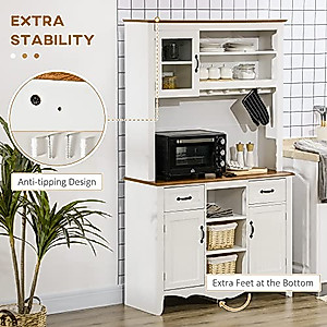 HOMCOM 71" Kitchen Buffet with Hutch, Farmhouse Style Storage Pantry with 2 Drawers, 3 Door Cabinets and 3 Shelves, White