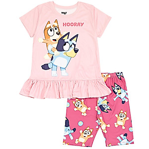 Bluey Bingo Toddler Girls T-Shirt and Bike Shorts Outfit Set Pink 2T