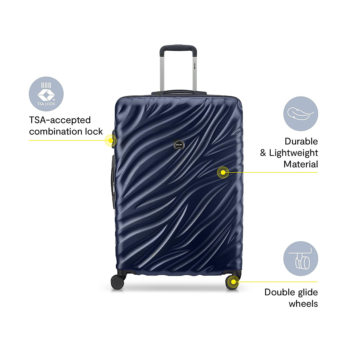 Delsey Paris Alexis Durable Hardside Luggage, Expandable Lightweight 4-Wheel Spinner, Easy Grip Telescoping Handle for Smooth Mobility, TSA-Lock Incorporated, Men and Women, Navy, Check-In 25-Inch
