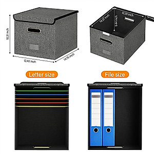 Forlogic File Organizer Box with Lid, Collapsible Linen File Box for Letter/Legal Folder, Filing Box, File Folder Organizer with Hanging Folders for File Storage in Office/Home