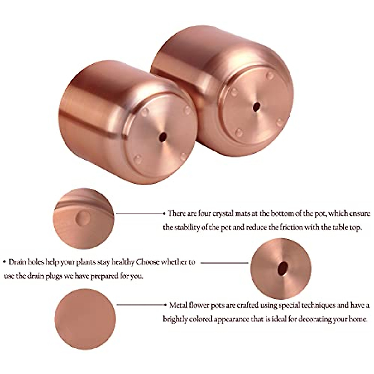 Vixdonos Copper-Tone Metal Succulent Planter Pots, 6/5.2 Inch Plant Pots Pack 2 Flower Pots Indoor with Drainage Hole