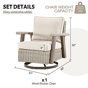 Yokayoay Wicker Patio Chairs Swivel Rocking Chairs Outdoor Rattan Rocker Chairs Porch Chairs with Thickened Cushions and High Back for Outside Porch Balcony Deck Garden(Grey/Beige)