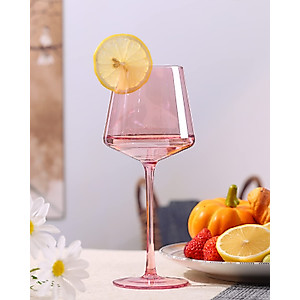 comfit Colored Wine Glasses set of 6-Crystal Colorful Wine Glasses With Long Stem,Square wine glasses with flat bottom,Ideal for full-bodied wine,Wine gifts for wedding,housewarming18OZ