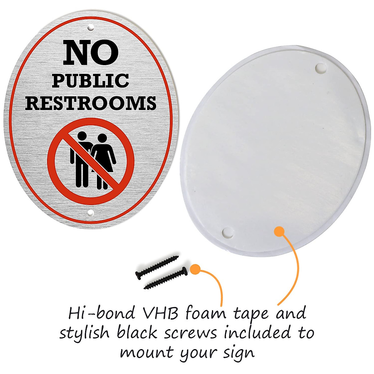SmartSign 5 x 4 inch “No Public Restrooms” Diamond Plate Sign with Foam Tape and holes, Matte Finish, 32 mil Anodized Aluminum, Red, Black, and White, Made in USA