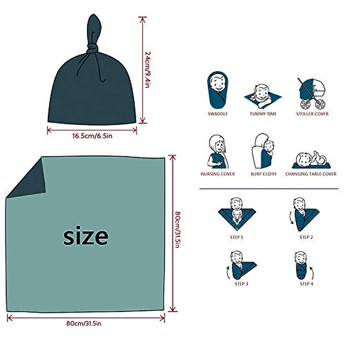 Newborn Swaddle Blankets with Beanie Hat 4 Pack Set for Boys Whale+Camouflage Baby Receiving Blanket