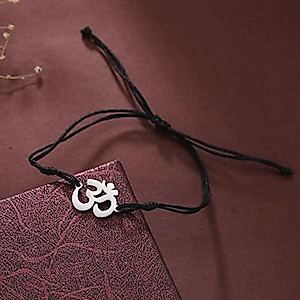 EUEAVAN Hindu OM OHM AUM Sanskrit Symbols Spiritual Bracelet luck Couple Charm Jade Thread Bangle Yoga Amulet Anklets Jewelry Accessories (black)