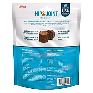 VetIQ Hip & Joint Supplement for Dogs, Anti Inflammatory Joint Support, Glucosamine, MSM, and Krill, Chicken Flavored Soft Chews, 60 Count