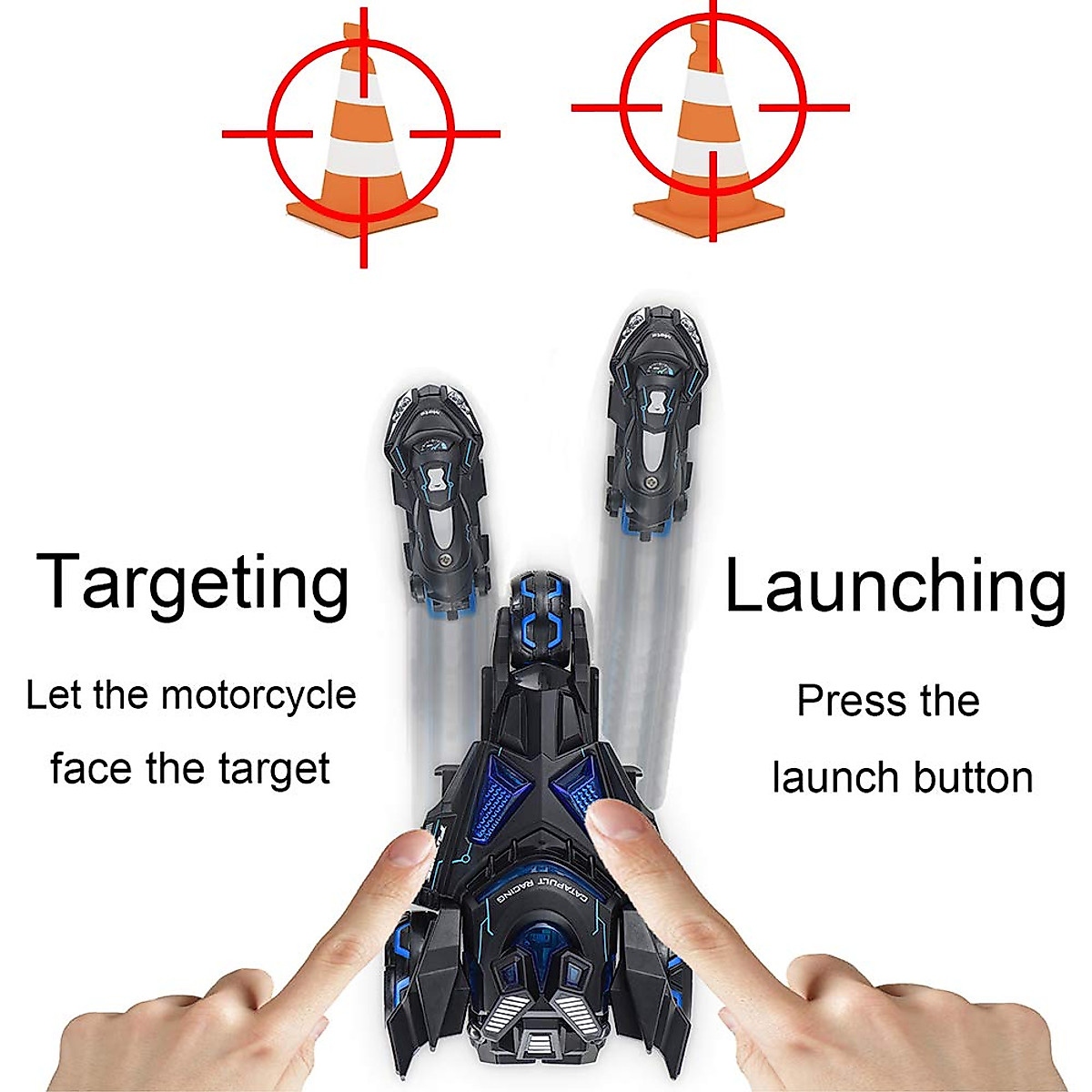 Pull Back Cars Toys, Pull Back Vehicles Motorcycle Launcher Toy Die-cast 3 in 1 Catapult Race Trinity Chariot (Red)