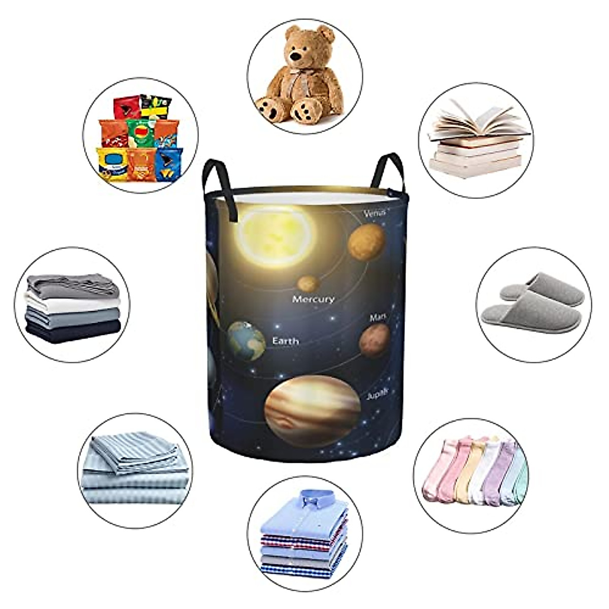Laundry Basket,Realistic Of Solar System Sun Planets Orbit Astronomy Outer Space,Large Canvas Fabric Lightweight Storage Basket/Toy Organizer/Dirty Clothes Collapsible Waterproof For College Dorms-Large