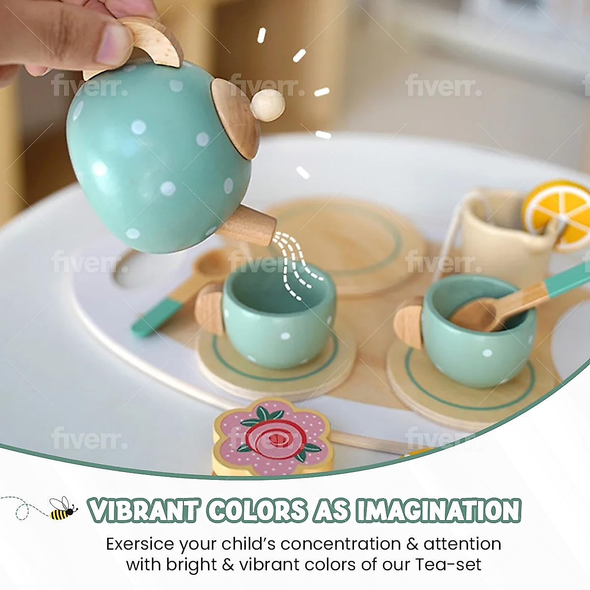 JEVASO KID'S Wooden Tea Party Set for Little Girls, Toddler Tea Set Food Pretend Play Accessories, Kids Kitchen Montessori Tea Set Wooden Toys for 2 3 4 5 6 Year Old Girl.