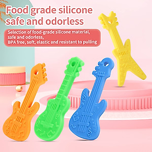 Meartchy 4 Pack Baby Teething Toys, Cartoon Guitar Teether Toys for Baby Infants, Silicone Chew Toy for Babies 0-24 Months